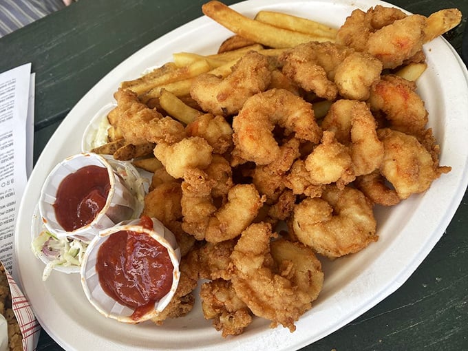 This isn't just a shrimp platter—it's a celebration of the sea, where each golden morsel deserves its own round of applause.