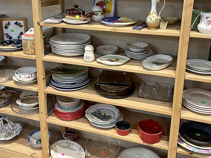 Dish-covery zone! Complete your mismatched collection or find that perfect serving platter for your famous seven-layer dip—all arranged for easy browsing.