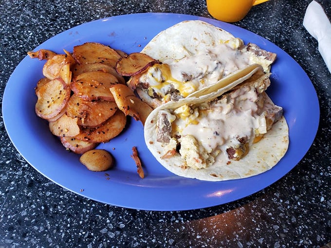 Breakfast tacos loaded with all the good stuff – because sometimes you need your eggs with attitude.