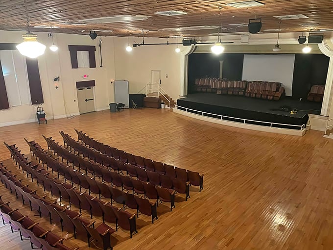 The historic theater awaits its next community production. Those wooden chairs have supported the backsides of generations of supportive parents and theater enthusiasts.
