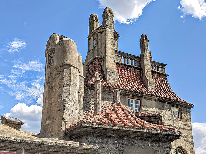 Fonthill's roofline resembles a medieval village that decided to merge into one fantastical structure. Social distancing was clearly not a concern.