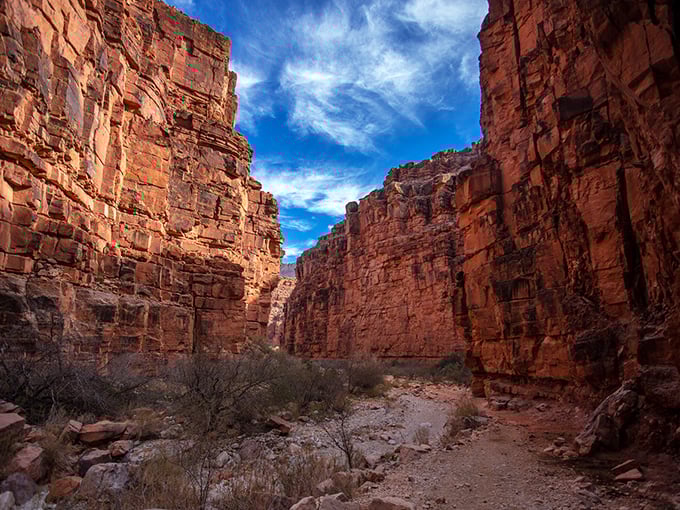 Miles of red rock canyon walls guide hikers through what feels like Mars with better hydration options.