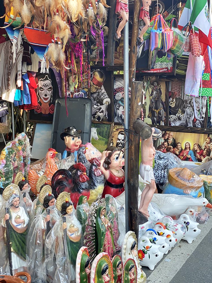 Religious figurines and folk art create a colorful cultural tapestry—like walking through your grandmother's curio cabinet, but on a much grander scale.