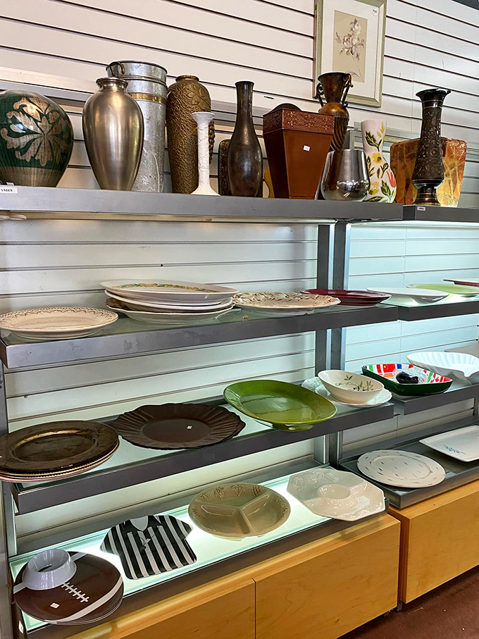 Serving platters and vases with stories to tell. These shelves hold everything from everyday dishes to statement pieces for your dining table.