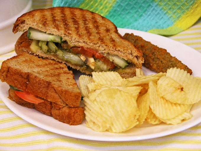 This grilled sandwich proves vegetables can party too—layered between perfectly toasted bread with just enough cheese to make it interesting.