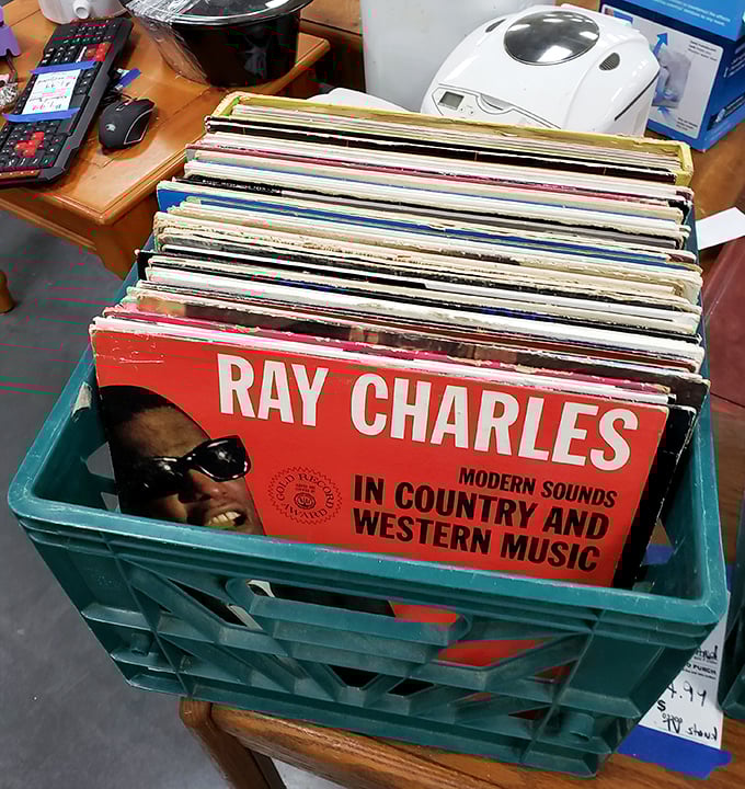 Vinyl record goldmine! That Ray Charles album isn't just music – it's a time machine waiting to transport you back to simpler days.