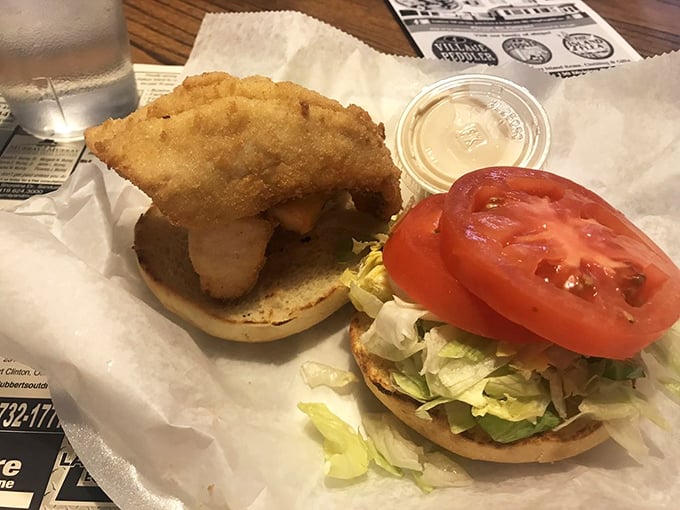 The walleye sandwich – Lake Erie's other star fish – dressed simply with fresh tomato and lettuce. Sometimes perfection needs no embellishment.