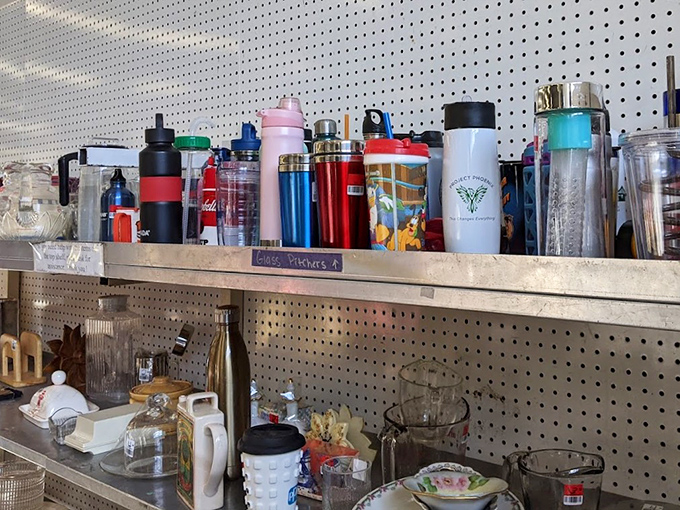 9. The water bottle graveyard – where hydration meets decoration. One person's forgotten thermos becomes another's treasure in this eclectic household collection.