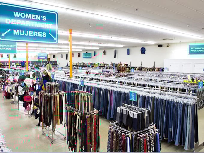 Women's wear heaven with racks stretching to infinity. Finding that perfect pair of jeans here feels like winning the lottery—at a fraction of the price.
