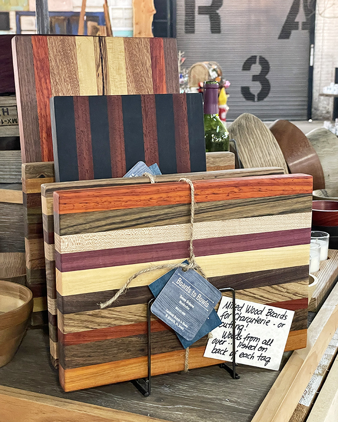 Cutting boards or wall art? These mixed wood beauties serve double duty as functional kitchen tools and conversation-starting décor pieces.