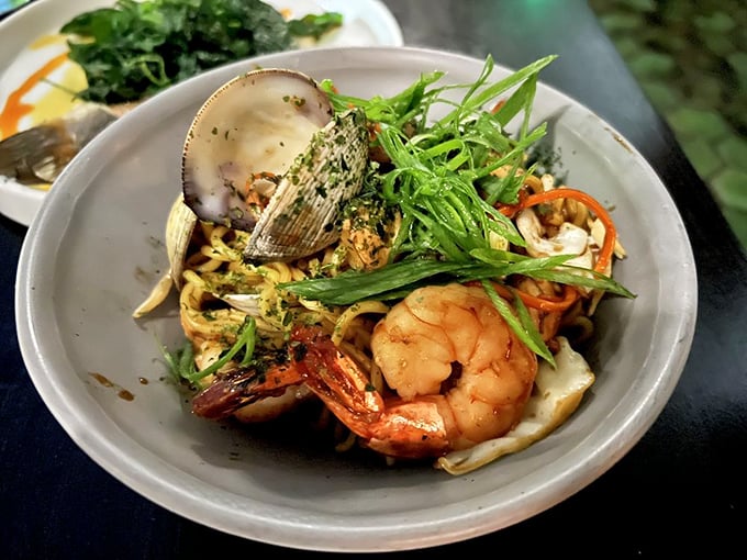 Seafood yakisoba that brings together ocean treasures and noodles in a bowl that's basically a culinary treasure map.