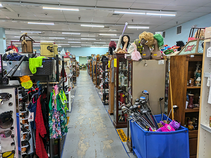 Down these aisles, treasures lurk like shy celebrities—you never know which mannequin head or golf club might change your life.