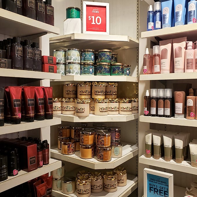 Bath & Body Works' corner of scented paradise—where $10 can transform your shower into a tropical getaway or a woodland retreat.