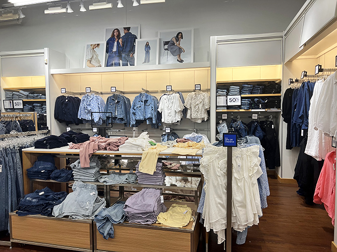 Gap's display is a masterclass in retail psychology – those perfectly folded stacks of denim and pastels practically begging to jump into your shopping bag.