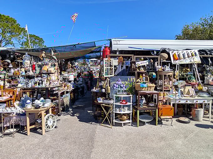 An outdoor vendor's wonderland of treasures where one person's "what is that?" becomes another's "I've been looking for this my whole life!"