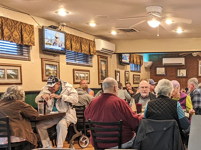 The dining room hums with conversation and community – where locals gather not just for the food, but for the feeling of belonging.