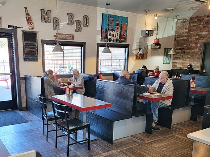 The true measure of a barbecue joint: locals who've been coming so long they've worn their own groove in the booth seats.