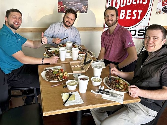 Happy faces around a table of good food—the universal language that needs no translation, just napkins and maybe another round.