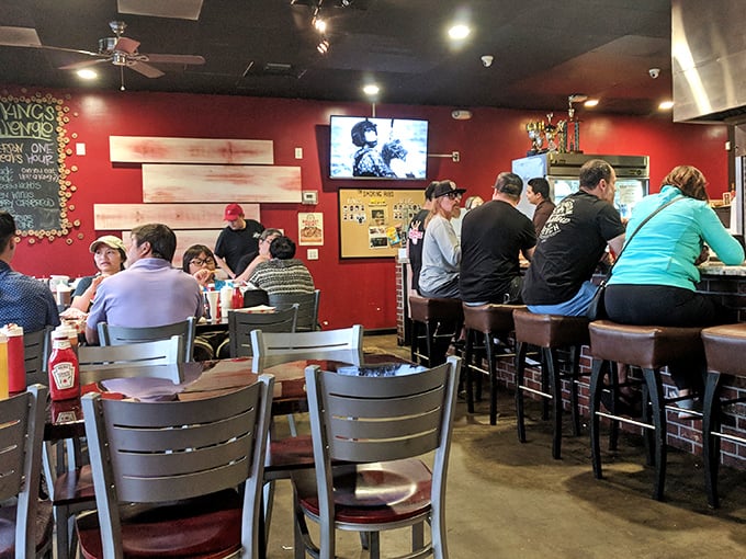 A packed house of barbecue pilgrims worshipping at the altar of smoke. Notice the absence of conversation—everyone's too busy eating.