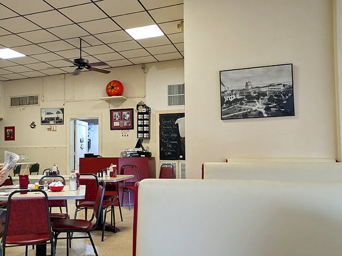 Simple, clean, and timeless – the dining room feels like stepping into a Norman Rockwell painting where everyone knows the value of good coffee.