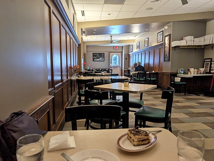 The dining room hums with the quiet energy of satisfied customers. Notice the dessert waiting patiently—proof that saving room is always a wise decision.