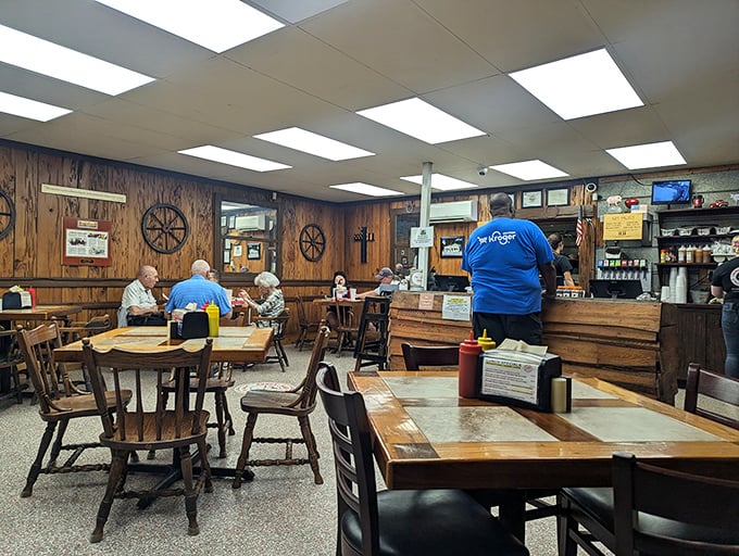 No-nonsense dining where the focus stays where it belongs—on the food. Those wooden chairs have supported generations of happy eaters.