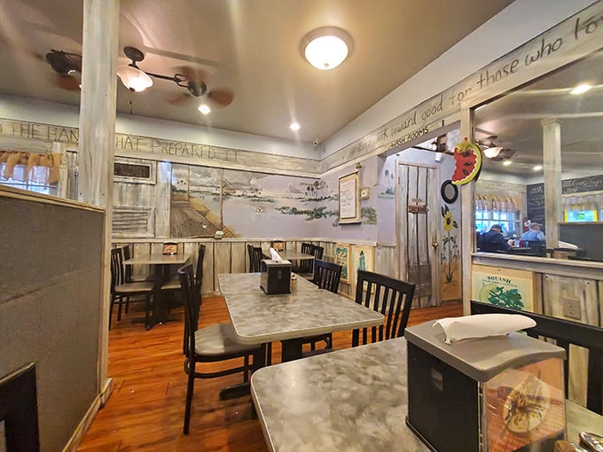 The dining room has that perfect lived-in charm—walls that could tell stories of first dates, family celebrations, and regular Tuesday breakfasts.