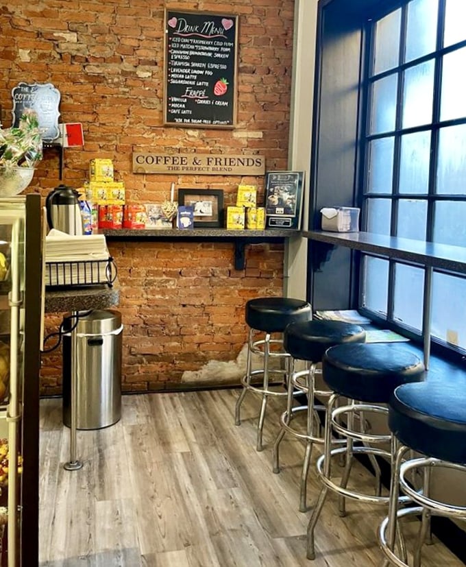 The "Coffee & Friends" sign isn't just decor—it's the bakery's mission statement. Those bar stools have heard more neighborhood news than the local paper.