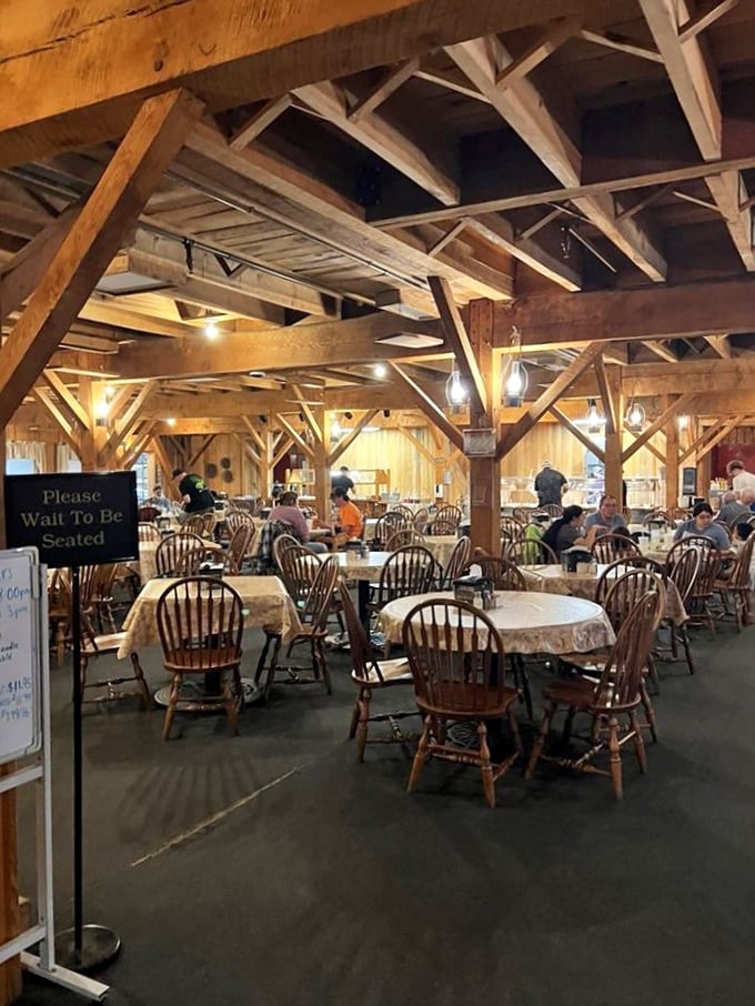 The dining room's exposed beams aren't just structural—they're witnesses to countless "I shouldn't, but I will" moments of dessert decisions.