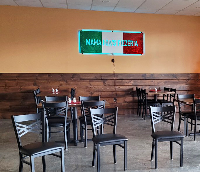 The dining area speaks the universal language of "come, sit, eat." Those Italian flag colors aren't just decoration—they're a promise.