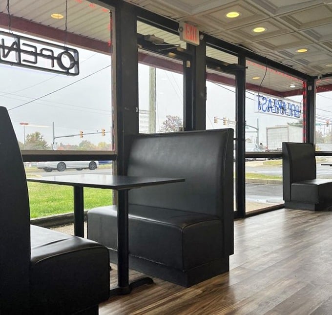 Black leather booths and large windows create the perfect stage for the main event—the food. Simplicity that lets the flavors take center stage.