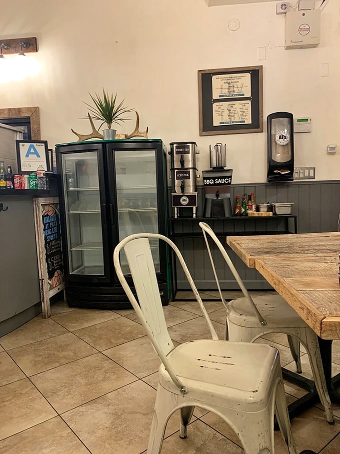 The dining area's rustic simplicity lets you focus on what matters—the food and the inevitable food coma that follows.