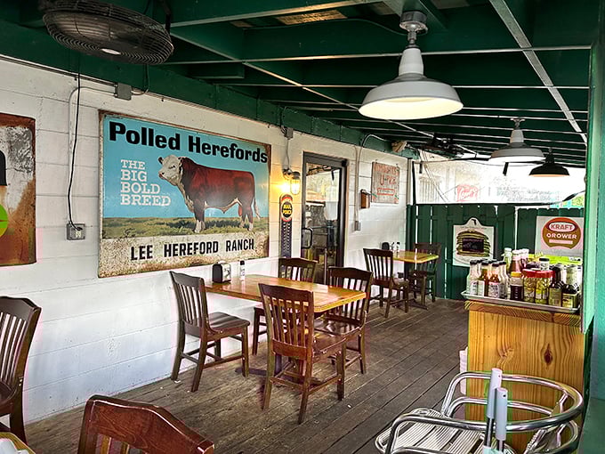 Dining beneath vintage cattle signs and industrial fans – where Florida's agricultural heritage gets the respect it deserves between bites of breakfast.
