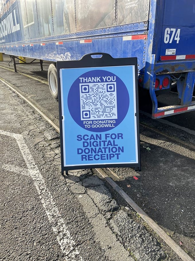 Modern thrifting meets digital convenience. Scan the QR code and feel virtuous about your donation while making room for more… donations.