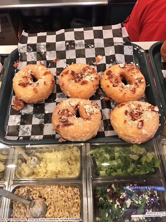 Donuts topped with bacon bits? Someone clearly understood the assignment. Breakfast, dessert, or anytime indulgence—labels don't matter when something tastes this good.
