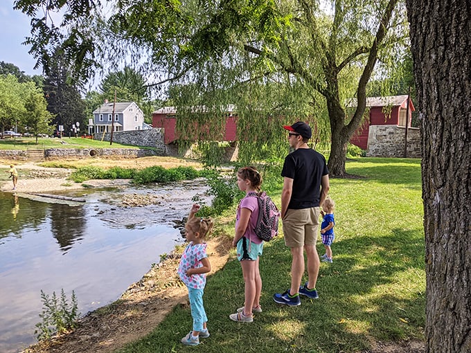 Families gather beside the bridge, creating memories that'll outlast any smartphone photo – though they'll take those too.