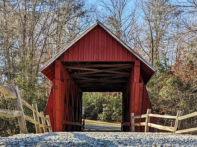The view that greets visitors approaching Campbell's Covered Bridge – a portal to both the past and a perfect afternoon in nature.