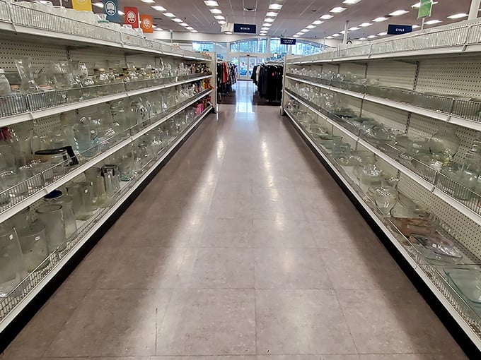 An aisle of glassware that would make your grandmother swoon – enough vessels to serve everything from lemonade to that fancy cocktail recipe you've been meaning to try.