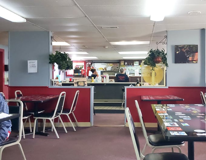 The view from your booth – where you can watch breakfast magic happen while contemplating life's big questions, like "Should I order more bacon?"