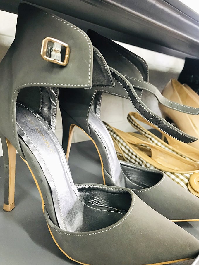 Those gray stilettos might have danced at someone's wedding before landing here—now they're waiting for your next night out.