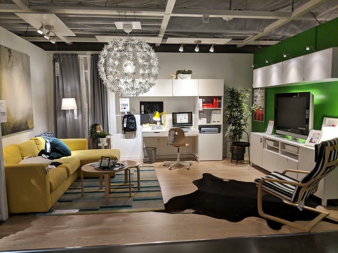 IKEA's living room display—where you can briefly pretend you live in a world without clutter, children, or pets who think furniture is a chew toy.