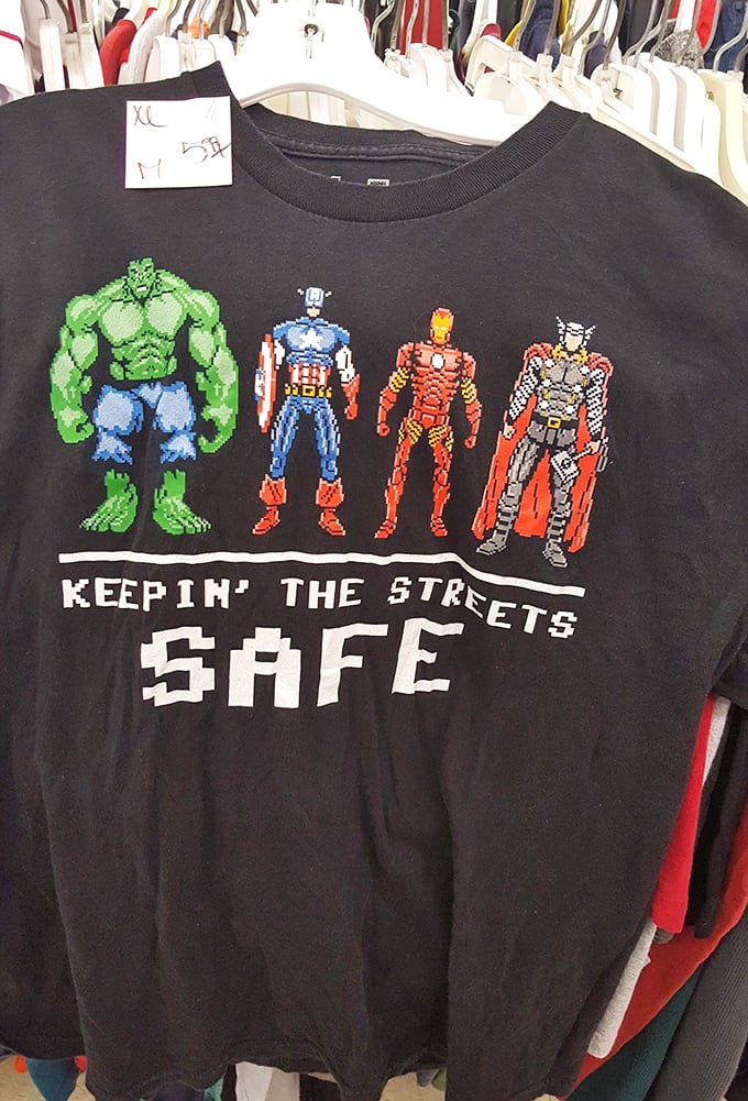 Marvel heroes keeping the streets safe, one vintage t-shirt at a time – Stan Lee would be proud.