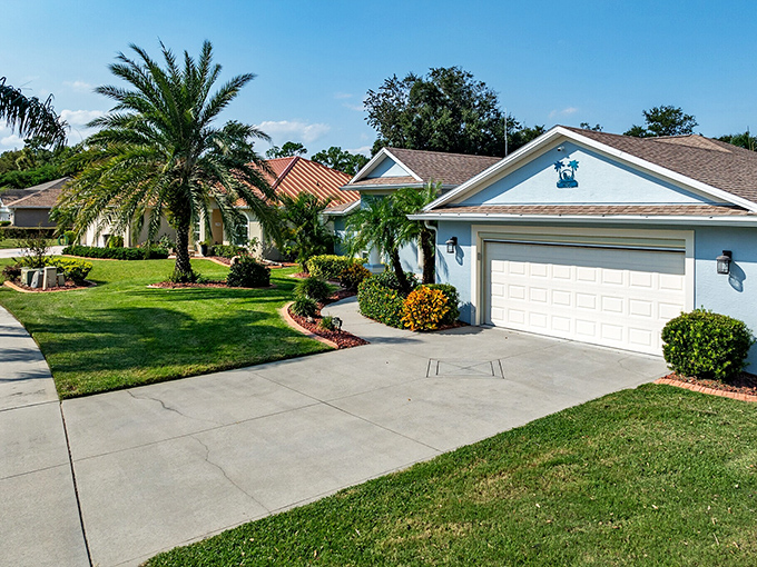 Single-story homes with meticulous landscaping represent the Florida retirement dream—where your biggest daily decision is pool or beach?
