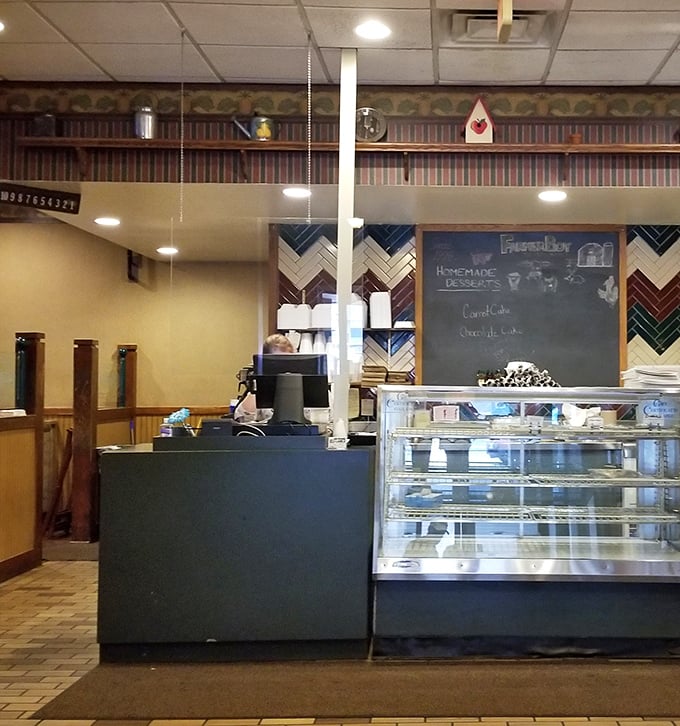 The dessert case and order counter – where dreams are displayed and decisions are made with the gravity they deserve.