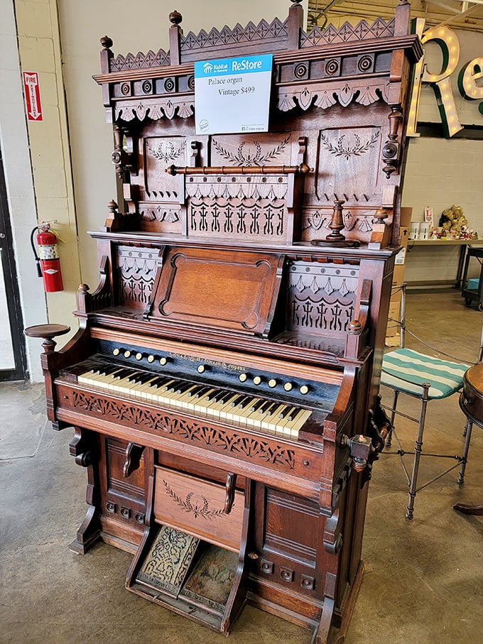 This ornate palace organ isn't just furniture—it's a conversation piece with keys that have likely played everything from hymns to "Heart and Soul."