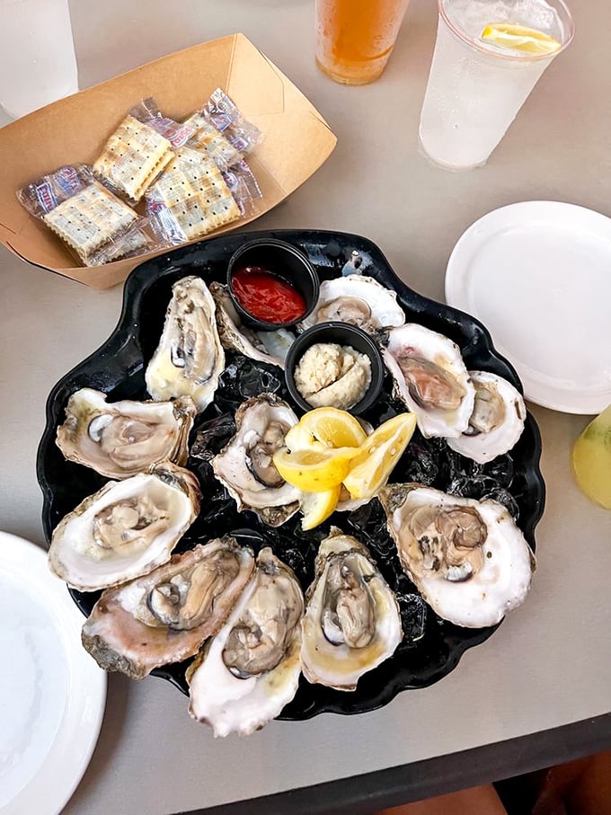 Oysters on the half shell – nature's perfect appetizer. Each one a briny little time capsule from the depths of the Gulf.