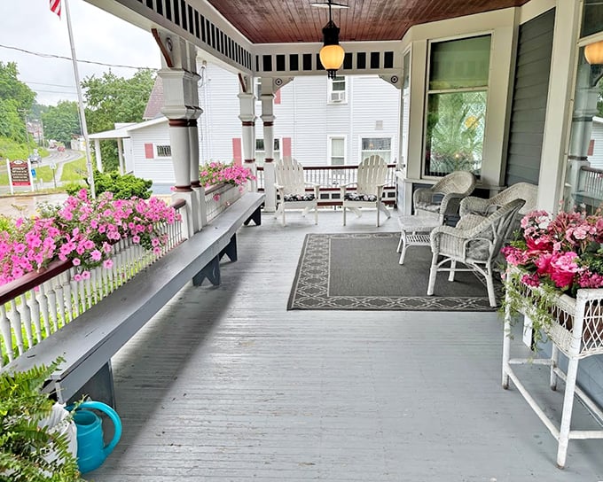 The front porch – where Victorians mastered the art of leisure before Netflix made it too easy. Those wicker chairs have supported more gossip than social media.