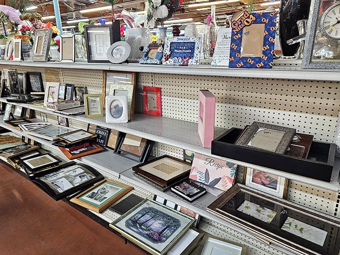 The picture frame section - where your family photos could find new homes ranging from "tasteful" to "what were they thinking?"
