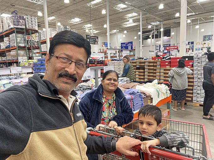 Shopping becomes a family affair, with three generations united in the universal language of "look how much we saved!"