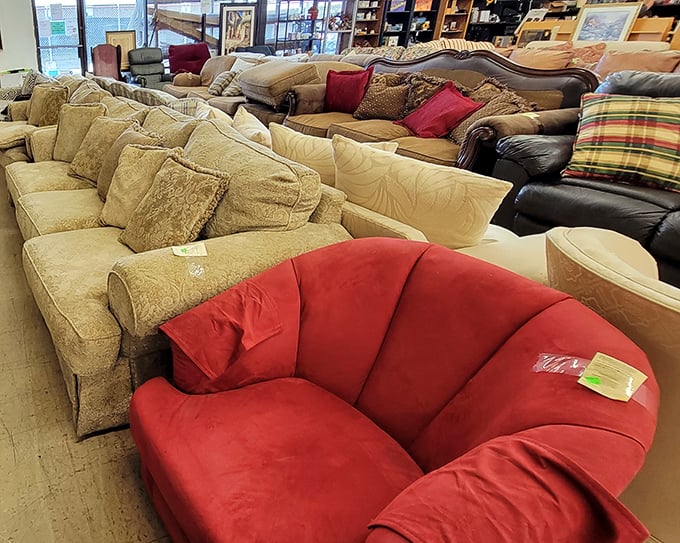 The sofa section – where you can literally sink into savings and test-drive your next conversation piece before committing.